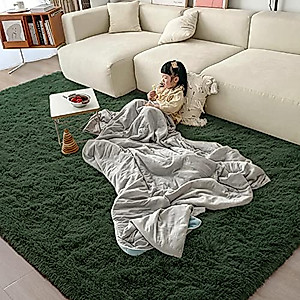 Jocovieh Soft Deep-Green Rugs for Bedroom, 5x7 Feet Fluffy Carpets, Indoor Modern Plush Area Rugs for Living Room Kids Girls Room, Non-Slip Shag Rug for Nursery Home Decor, Deep-Green