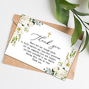 Whaline 48Pcs Funeral Thank You Cards Cross Sympathy Thank You Card with Stickers Envelopes Flower Bereavement Card for Memorial Service Loved Ones Celebration of Life