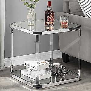 MINPINSER Glass Side Table-Silver Chrome End Table Clear Acrylic Nightstand for Living Room Bedside Bedroom