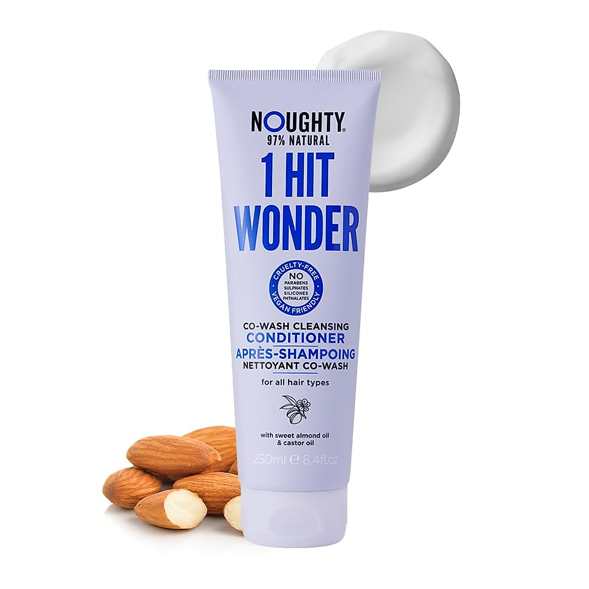 Noughty 97% Natural 1 Hit Wonder Co-Wash Non Foaming 2 in 1 Shampoo and Conditioner With Sweet Almond Oil and Castor Oil, Sulphate Free Vegan Haircare 250ml