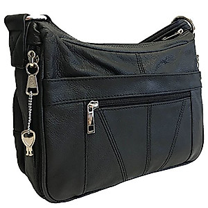 Genuine Leather Locking Concealment Purse CCW Concealed Carry Gun Bag Handbag, Ambidextrous, Black