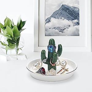 ERDOGLY Cactus Ring Holder for Jewelry, Trinket Dish Ceramic Jewelry Tray for Earrings, Bracelets, Necklace Organizer Display, Rings Dish Cactus Gift for Women Girls Room Decor Aesthetic