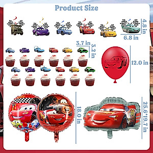 Cars Birthday Party Supplies, Lightning McQueen Cars Birthday Decorations Include Birthday Banner, Foil Balloons, Backdrop, Tablecloth, Cupcake Toppers for Boys Girls