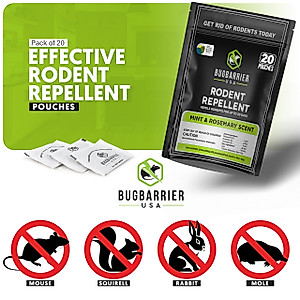 BugBarrier's Extra-Strength Mouse Repellent Pouches, USDA 99% Biobased, Peppermint & Rosemary Oils Repel Mice Nesting & Freshen Air in Car, RV, Boat, Garage, Shed, Cabin Made in The USA (Pack of 20)