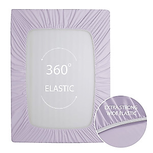 Cathay Home Luxury Wrinkle and Fade Resistant Double Brushed Ultra Soft Microfiber 14-Inch Standard Pocket Single Fitted Sheet, Lavender, Full