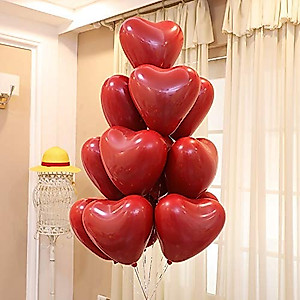 AnnoDeel 50pcs 10inch Red Heart Balloons, Red Heart thick Ruby Double Latex Balloons for Love Bride Wedding Valentine Day Party Decoration Supply
