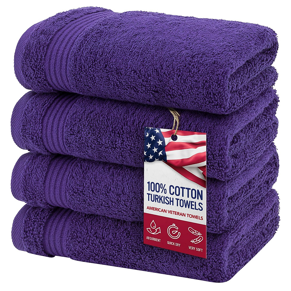 American Veteran Towel, Hand Towels for Bathroom Set of 4, 100% Cotton Turkish Hand Towel Sets Clearance Prime, Soft Drying Hand Face Towels, Purple Hand Towels