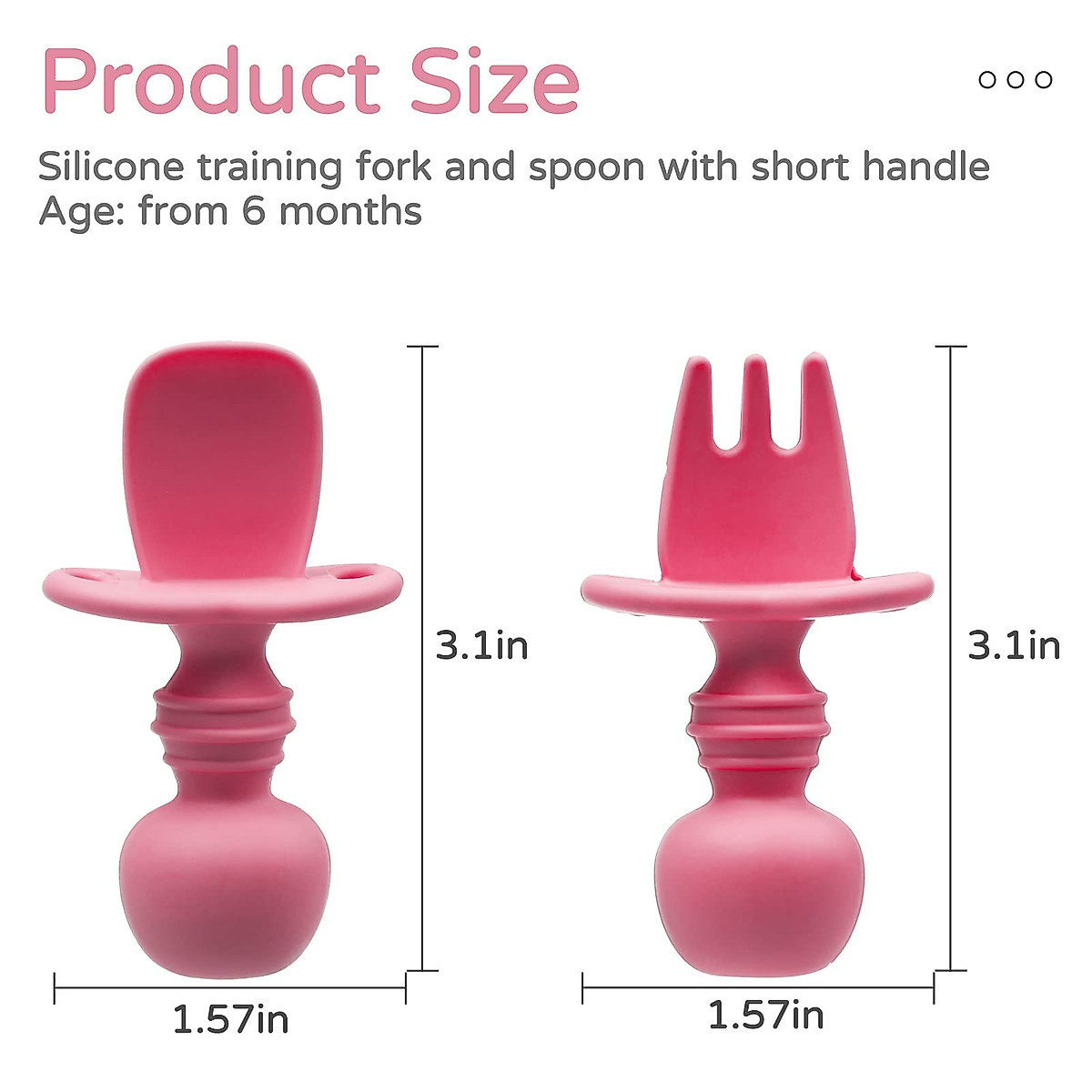 Silikong Silicone Utensils, Baby Fork and Spoon Set, Training Utensils, Baby Led Weaning Stage 1 for Ages 6 Months (Pink)