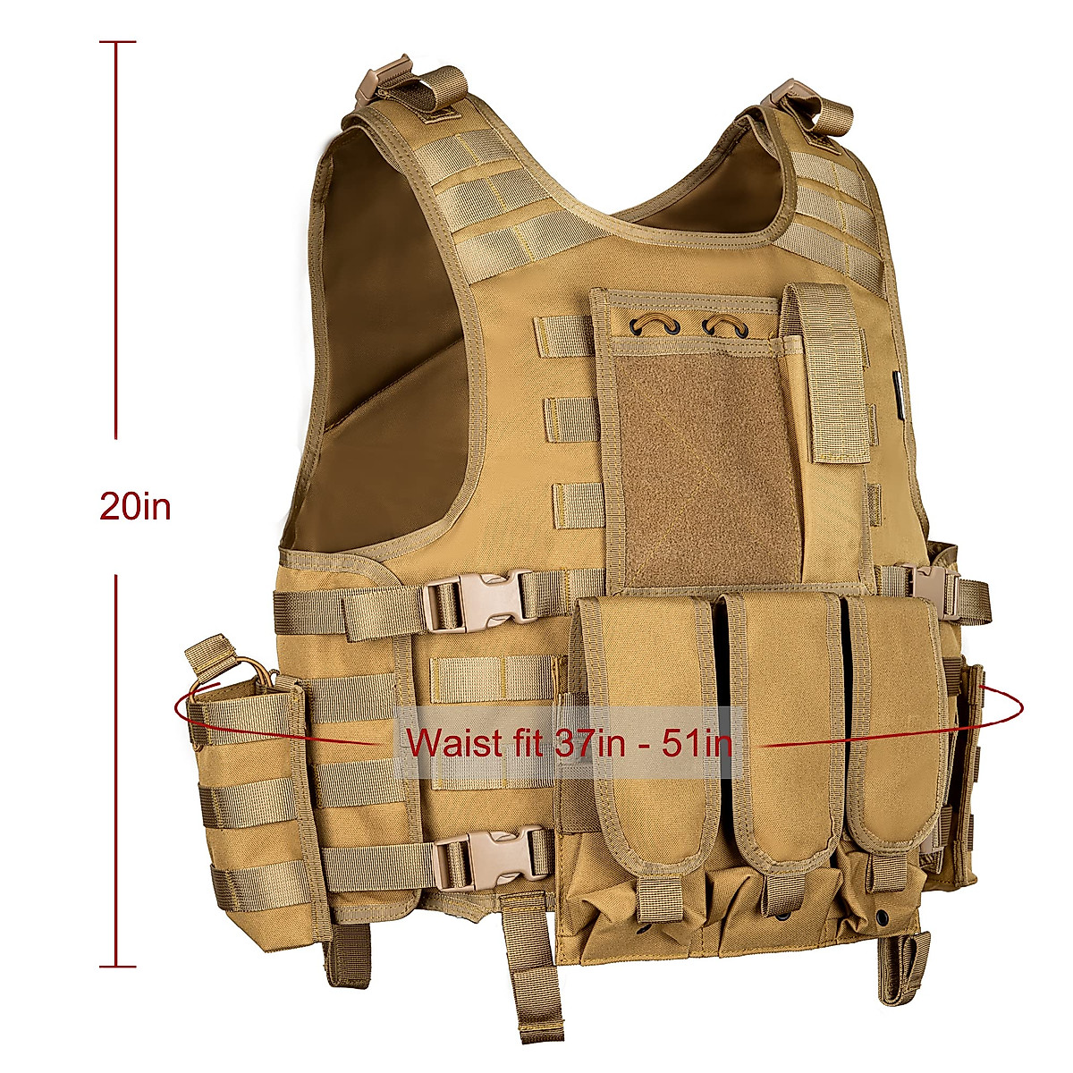 MGFLASHFORCE Tactical Airsoft Vest Adjustable Modular Paintball Vest (Tan)