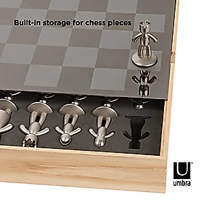 Umbra Buddy Chess Set For Kids & Adults – Modern Original Chessboard Game Made of Metal With Nickel & Titanium Finish – Measures 13 x 13 by 1 ½ Inch (33 x 33 x 3.8 cm) - Velvet Bottom for Easy Moving