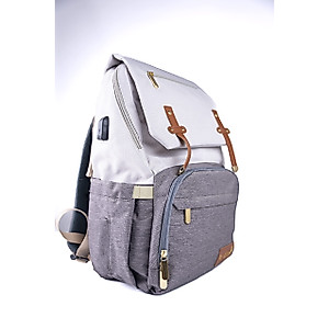 EVE'S BABY Diaper Backpack – Multifunctional Diaper Bag Organizer for Newborn Essentials – Convenient Pockets and Adjustable Straps – Fits Newborn Essentials, Clothes – Stylish Grey and Beige