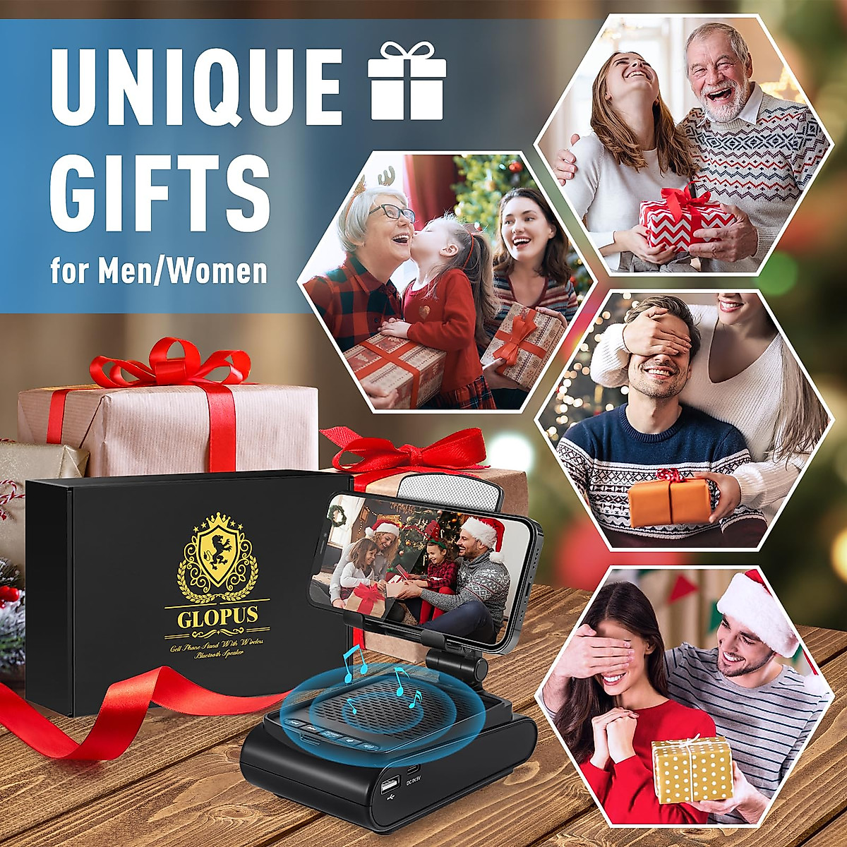 Birthday Gifts for Men, Cell Phone Stand with Wireless Bluetooth Speaker, Dad Gifts for Fathers Day, for Men Him Husband Dad Gifts