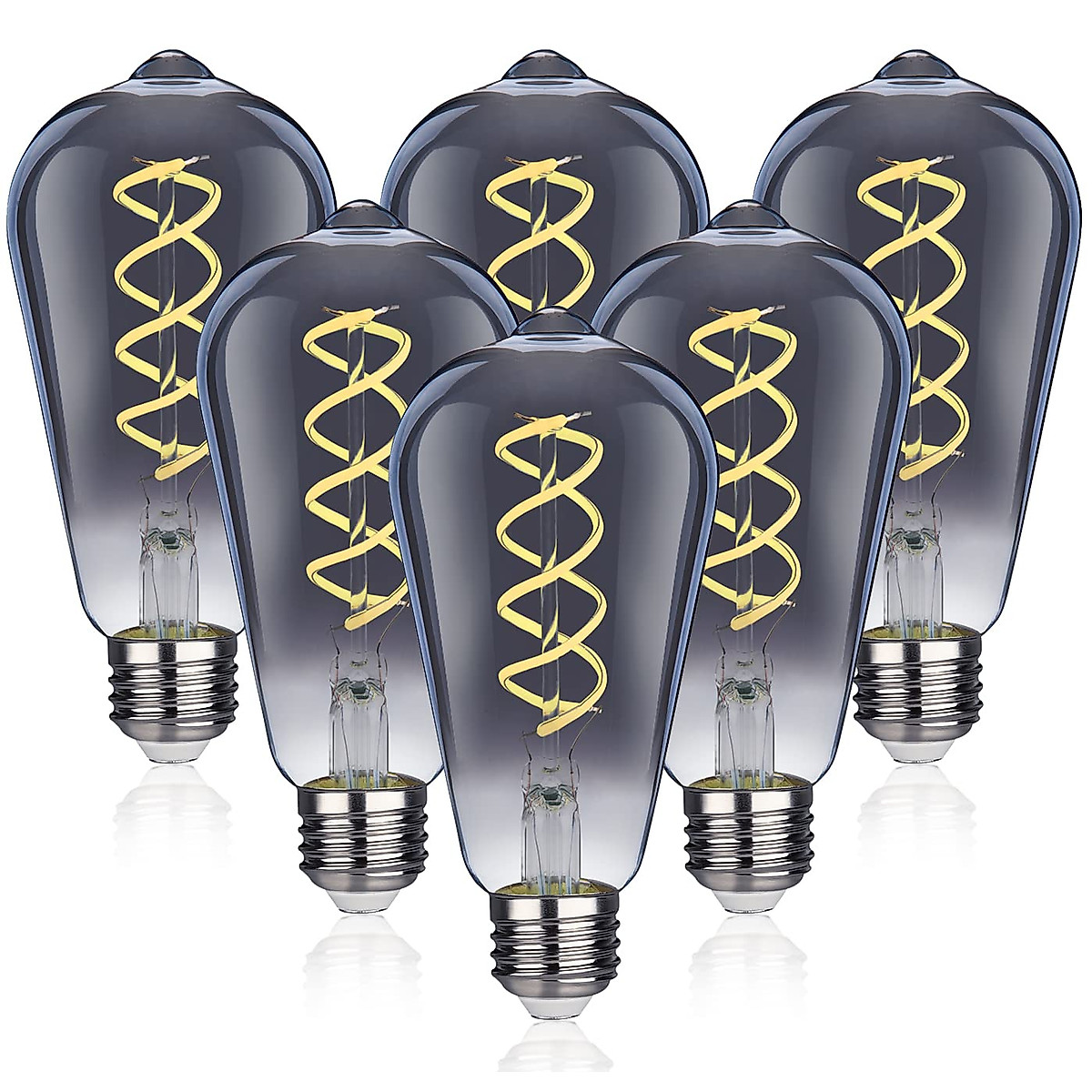 Austin Coast ST19/ST58 Vintage LED Edison Bulb,4.5W Daylight 5000K,Dimmable Flexible Spiral LED Filament Light Bulb with Smoky Grey Glass，4.5W Equivalent to 45W, E26 Base(4.5W-5000K-6 Pack)
