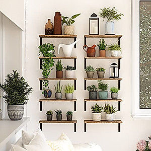 Wallniture Nola Floating Shelves for Wall, 17"x 6" Rustic Bookshelf for Living Room Decor, Bookshelves for Home Office, Kitchen, Burned Finish Storage Shelf Set of 10