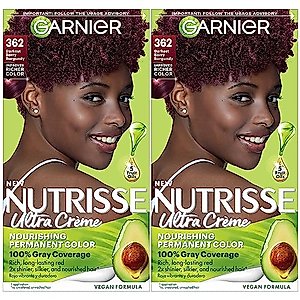Garnier Hair Color Nutrisse Nourishing Creme, 362 Darkest Berry Burgundy (Raspberry Jam) Red Permanent Hair Dye, 2 Count (Packaging May Vary)