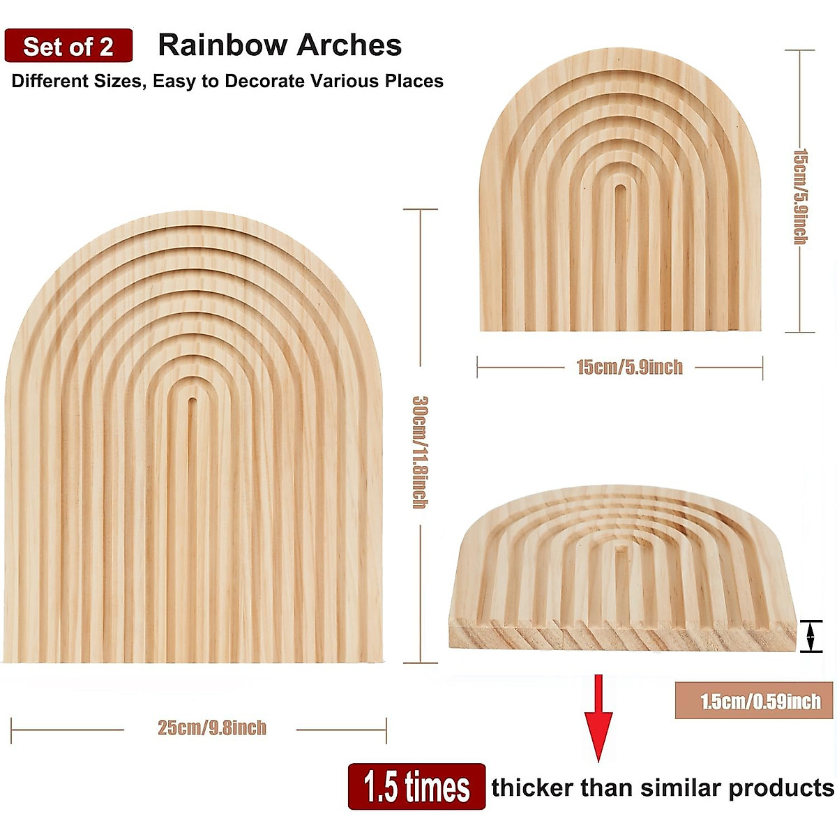 Homtik Set of 2 Wooden Arch Boho Decor for Shelf, Fireplace Mantel, Counter, Table, Dresser - Mid Century Modern Decorative Object Aesthetic Decorations for Living Room, Kitchen, Home Office, Nursery