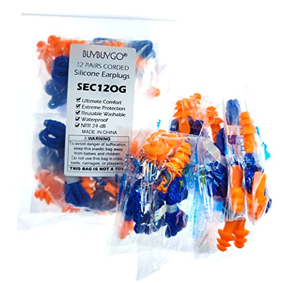 12 Pairs Corded Silicone Ear Plugs - Individually Wrapped - Reusable Noise Cancelling Earplugs for Hearing Protection - Shooting Range Noise Reduction, Construction Work, Hunting Ear Protection