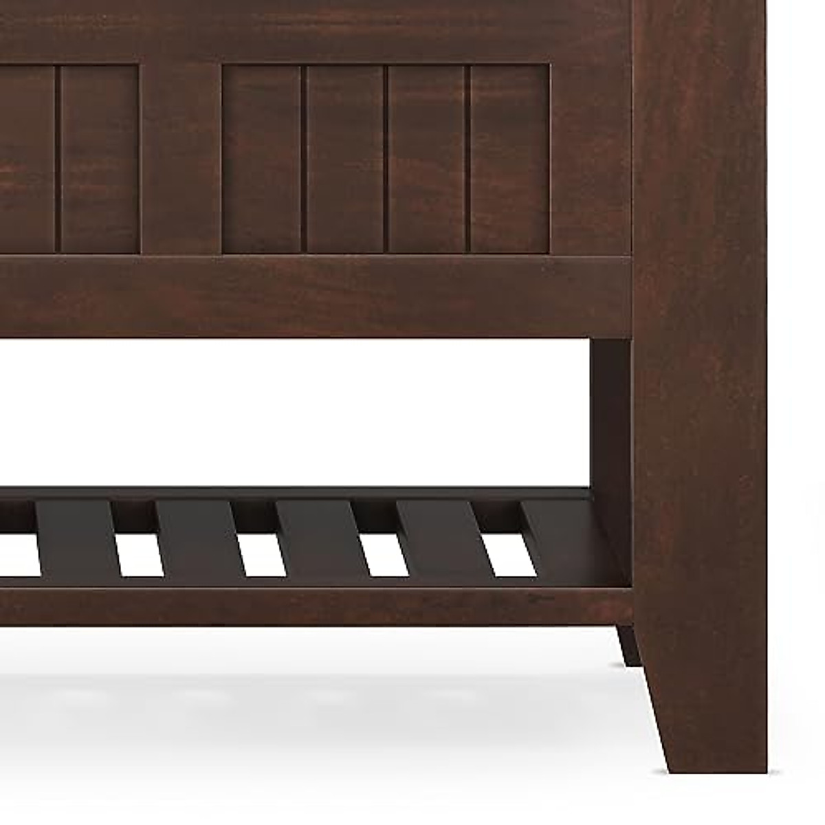 SIMPLIHOME Acadian Solid Wood 48 Inch Wide Transitional Entryway Storage Bench with Shelf in Brunette Brown, for The Living Room, Entryway and Family Room