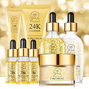 Youth Lux 24k Gold Skin Care Set & Kit (8 Pc) | Anti-Aging Face Kit For Flawless Glowing Skin, Reduces Fine Lines & Wrinkles | Skin Care Sets & Kits for Women