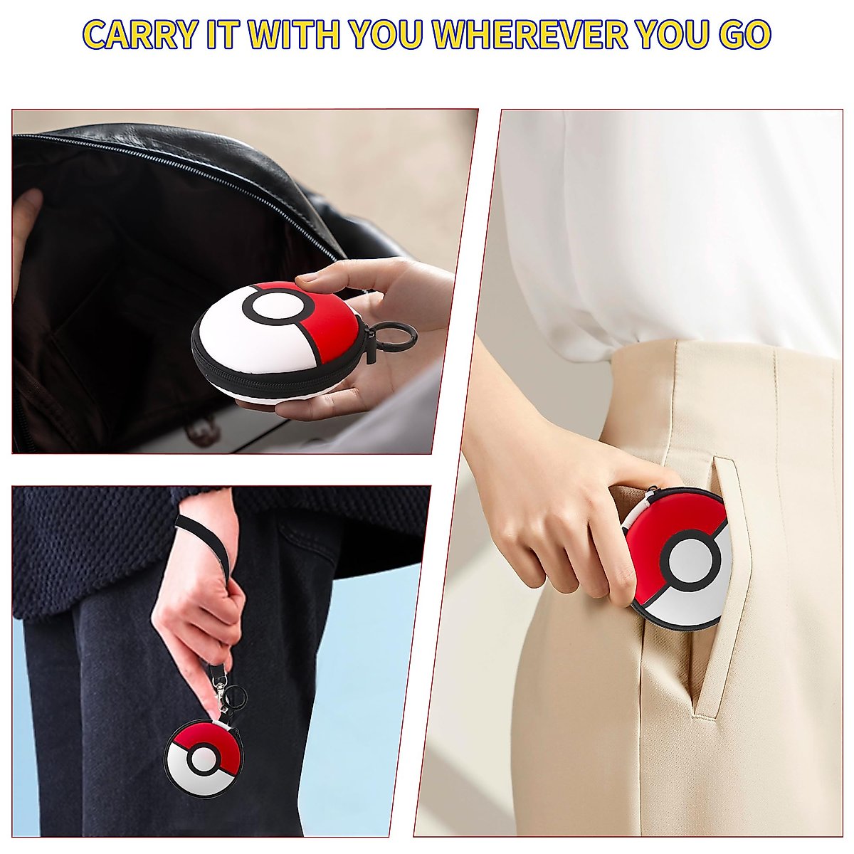 HYPERCASE Carrying Case for Pokémon GO Plus + 2023 , with PC Protective Cover for Pokemon GO Plus, One Carry Case Hand Strap and Clear Hard Shell Wrist Strap（Red and white）