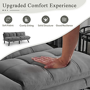 Convertible Velvet Futon Sofa Bed, Comfy 72" L Sleeper Couch with Thicker Cushion, Upholstered Modern Reclining Loveseat Folding Sofa for Small Living Room, Dorm, Apartment, Office, Light Gray