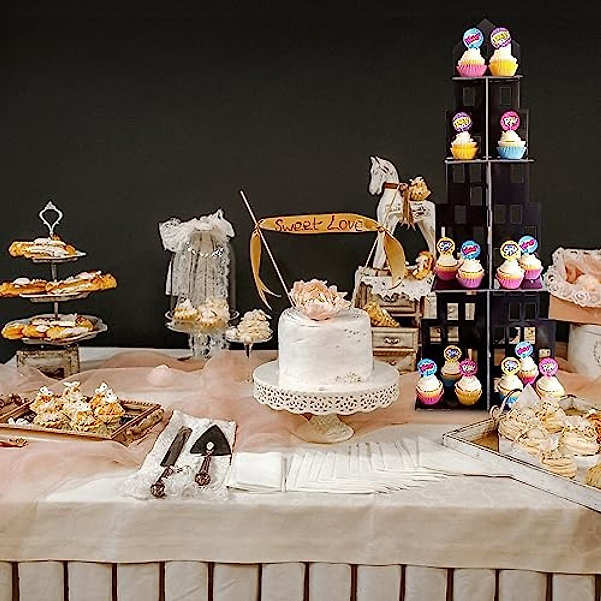 Fun Express Cupcake Stands for Dessert Table Set - Transform Your Party with Our 4-Tier Skyscraper Cupcake Tower Stand, Party Planning Made Easy, Delightful Treat Display, Perfect for Birthdays Event