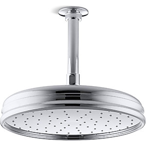 KOHLER 13696-CP 10-inch Single-Function Rainhead, Traditional Rain Shower Head, Round Rainfall Shower Head, 2.5 GPM, Polished Chrome