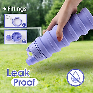 MAKERSLAND Collapsible Water Bottle for Adults, Boys, Students, Kids, Reusable Silicone Foldable Water Bottles for Travel Camping Hiking, Portable Sports Water Bottle, Purple