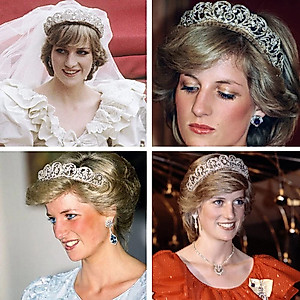 Aoligrace CZ Princess Princess Diana Wedding Crowns for Bridal Spencer Replica Tiaras for Women Cubic Zirconia Prom Headpiece