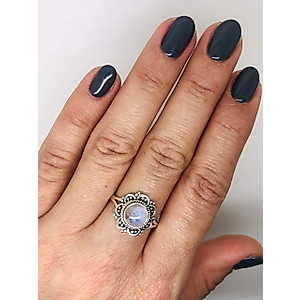Koral Jewelry Round Moonstone Ethnic Ring 925 Sterling Silver Vintage Tribal Gipsy Boho Look (7)
