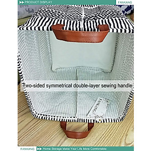 FANKANG Square Nursery Hamper Storage Bins Canvas Laundry Basket Foldable with Waterproof PE Coating Storage Baskets Gift Baskets for Children, Office, Bedroom, Clothes（Square-Black Lines ）