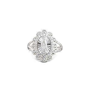 Savlano 18K White Gold Plated Oval Lady of Guadalupe Virgin Mary with Round Cut Cubic Zirconia Women Religious Floral Ring (7)