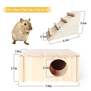 Fhiny Wooden Hamster Hideout for Small Animal, Gerbils Chamber Hut with Ladder Habitats Decor, Maze Climbing Toys for Dwarf Syrian Hamsters Mice and Other Small Pets