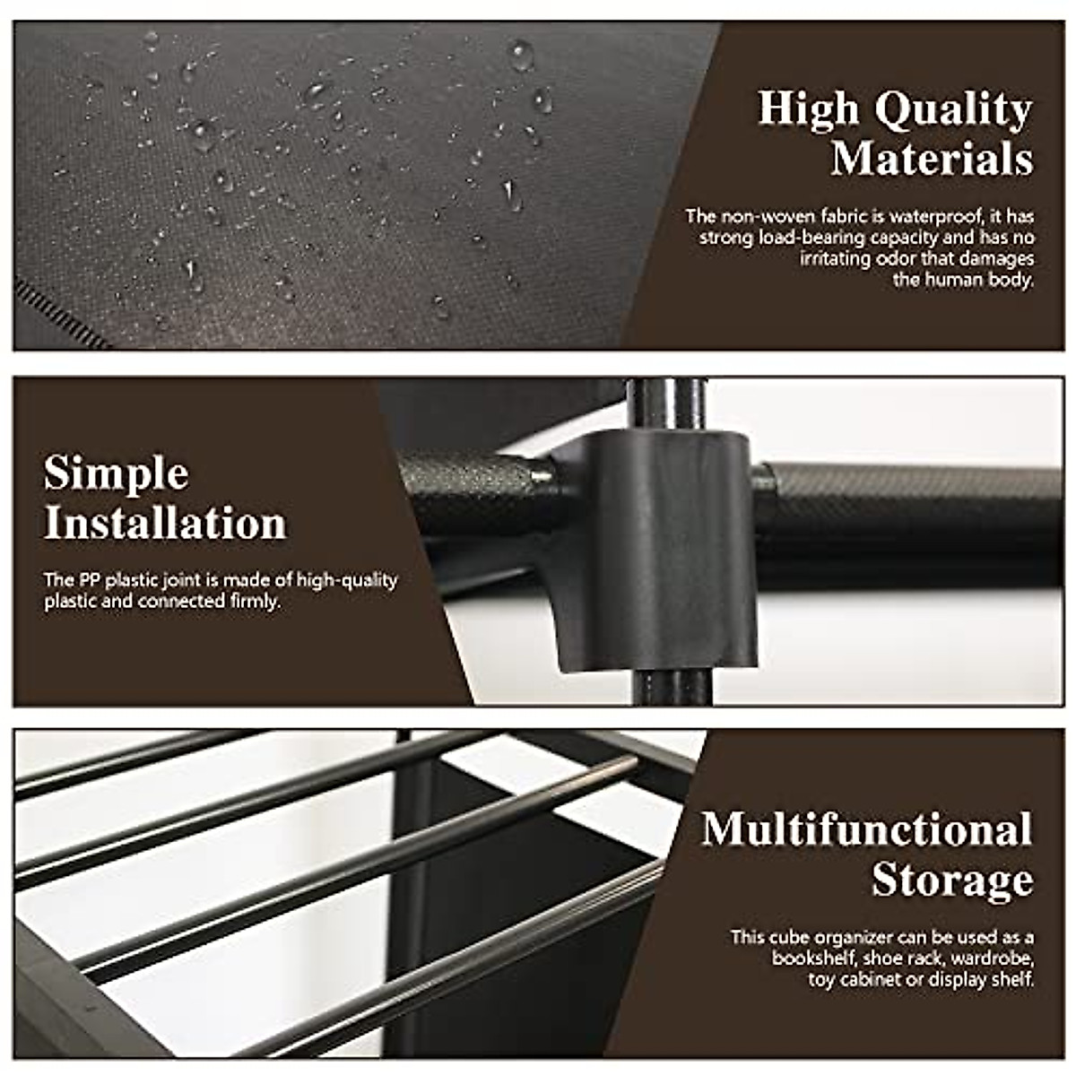 6-Cube Storage Organizer, Closet Organizers and Storage, Cube Storage Shelf with 3 Extra Drawers, Strong Load-Bearing Capacity, Portable Shelves for Bedroom, Living Room, Home, Office Black