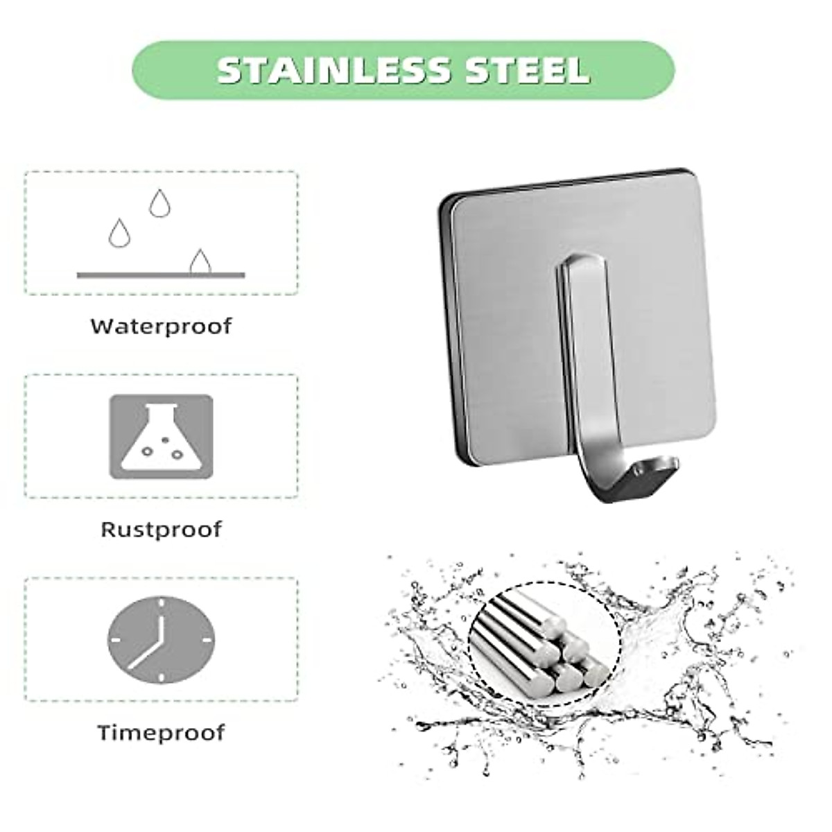 Adhesive Hooks - 5 Pack Heavy Duty Wall Hooks Waterproof Stainless Steel Hooks for Hat Towel Robe Hooks Rack Wall Mount - Bathroom Kitchen Home Hotel Office Cabinet and Bedroom CHROM03