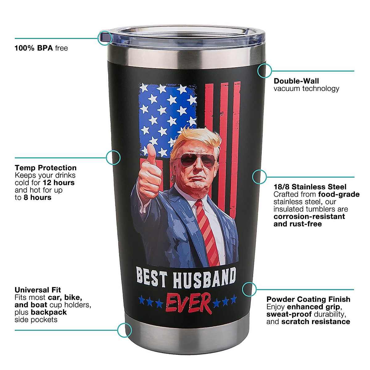 Gifts for Husbands, Wedding Anniversary, Best Husband Gifts Ever, Cool Birthday Ideas for Husbands, Gift for Him Valentines Day, Top Christmas Gifts for Husband from Wife - 20oz Trump Husband Tumbler