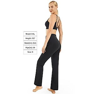 AFITNE Fleece Lined Pants Women Flare Leggings Bootcut Yoga Pants High Waisted Winter Warm Thermal Pants with Pockets-Black-L