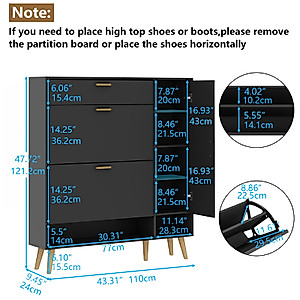Loomie Shoe Cabinet, Shoe Storage Cabinet with 2 Flip Drawers & Side Cabinet, Narrow Shoe Cabinet with Doors, Hidden Shoe Storage with Adjustable Shelf, Slim Shoe Cabinet for Entryway