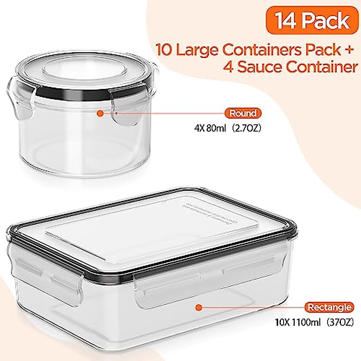 JSCARES Airtight Food Storage Containers - 28 Pcs (14 Lids & 14 Containers) BPA-Free Microwave Dishwasher/Freezer Safe Plastic Food Containers Set for Kitchen Organization for Meal Prep & leftover