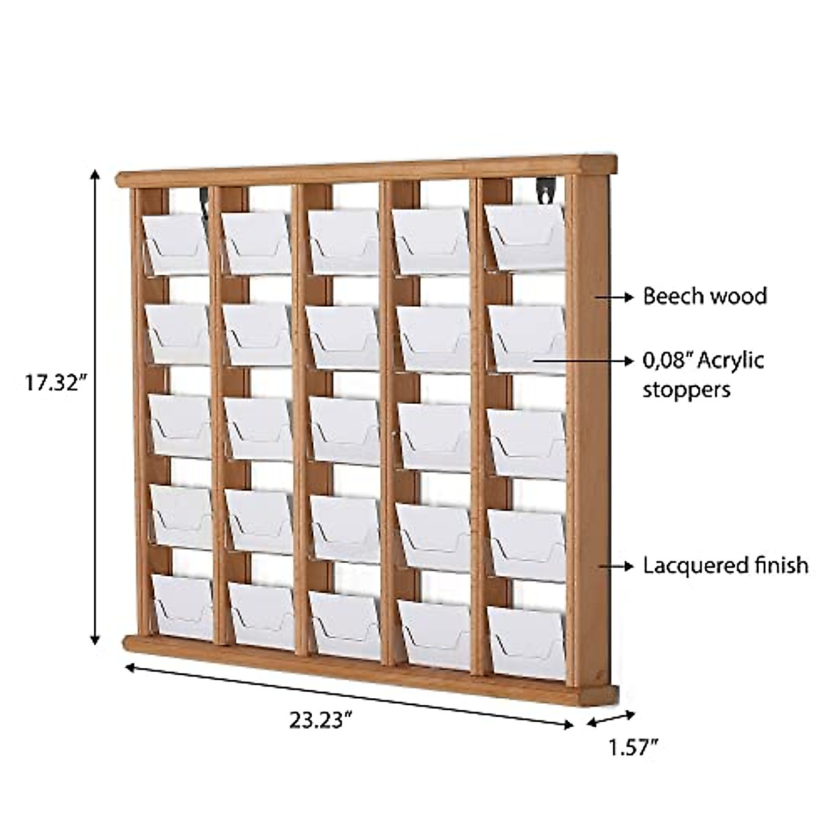 M&T Displays Wall Mount Wooden Rustic Card Holder Organizer 25 (5x5) Clear Acrylic Pockets 5 Tiered Letter Flyers Shelves for Offices Banks Schools Hospitals Natural Wood