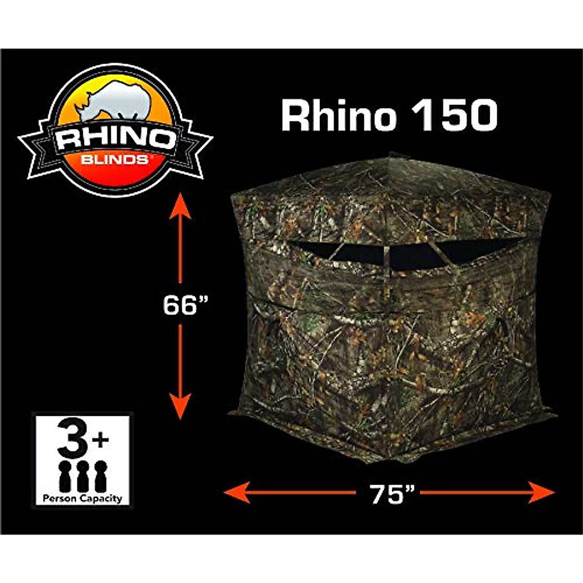 RHINO Blinds R150-RTE 3 Person Hunting Ground Blind, Realtree Edge