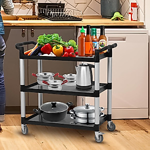 Utility Carts with Brake Wheel, Heavy Duty 360lbs Capacity Rolling Service Cart, 3-Tier Restaurant Food Cart with Hammer for Office, Warehouse, Garage