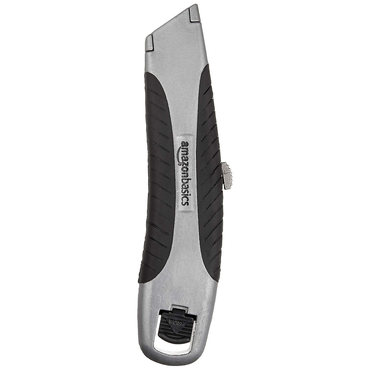 Amazon Basics Soft Grip Retractable Utility Knife with 3 Blades, Black/Silver