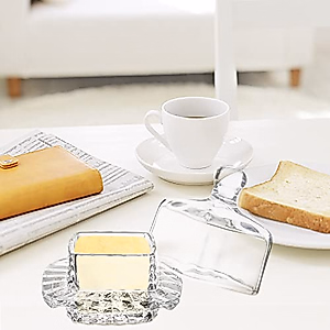 Frcctre 2 Pack Glass Butter Dish, Small Glass Butter Keeper with Dome Lid and Handle, Clear Covered Butter Serving Dish Decorative Crystal Mini Butter Container Butter Cloche