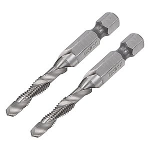 uxcell Combination Drill and Tap Bit, 1/4" Hex Shank M5 x 0.8 Metric Uncoated High Speed Steel 4341 Spiral Flute Drilling Tapping Tool 2pcs