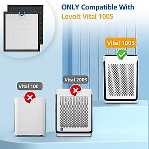 Vital 100S Replacement Filter Compatible with LEVOIT Vital 100S Air Purifier, 3-in-1 High-Efficiency H13 True HEPA and Activated Carbon Filter, 2 Pack Vital 100S-RF Filter White