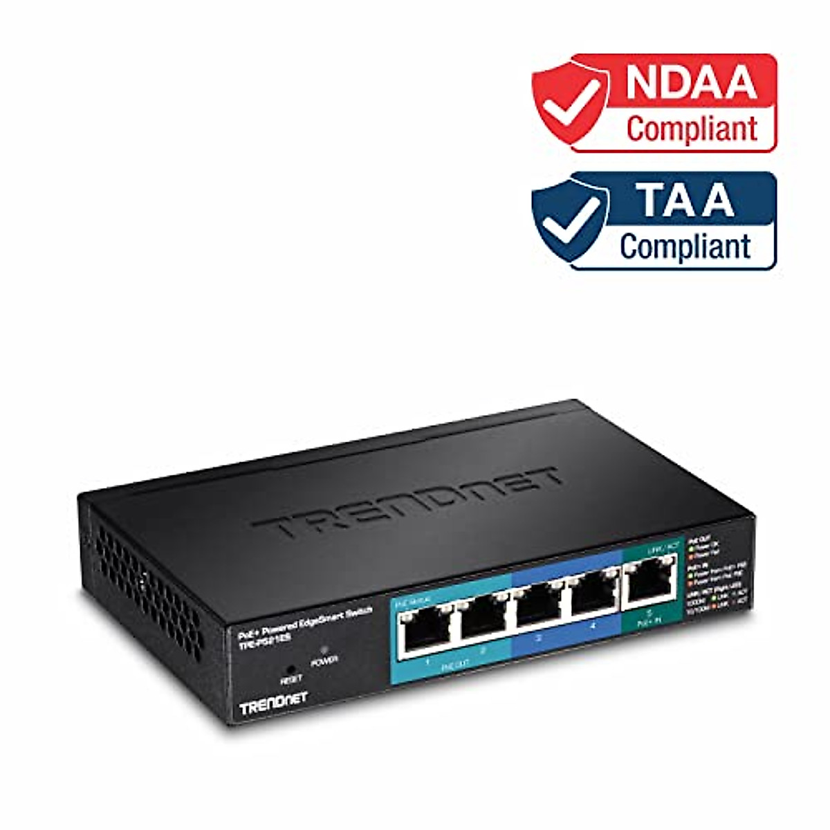 TRENDnet 5-Port Gigabit PoE+ Powered EdgeSmart Switch with PoE Pass Through, 18W PoE Budget, 10Gbps Switching Capacity, Managed Switch, Wall-Mountable, Lifetime Protection, Black, TPE-P521ES