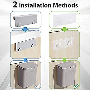 AYADA Hanging Trash Can with Lid, Hanging Garbage Can for Kitchen Cabinet Door in Cabinet Trash Can Hanging Door Mounted Trash Can Under Sink Door Trash Bin RV Bathroom (Grey)