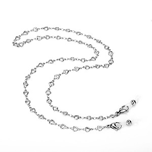 Eyeglass Chain Silver Stainless Steel Handmade Necklace for Reading Glasses Sunglass Beaded Chains for Men Women (2-Heart handmade chain)