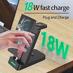 3 in 1 Charging Station for Samsung Multiple Devices, Fast Wireless Charging Dock Stand for Android Sumsung Galaxy Z Flip 4/3 Z Fold S23 S22 S20 Ultra Galaxy Watch 5/4/3 Galaxy Buds